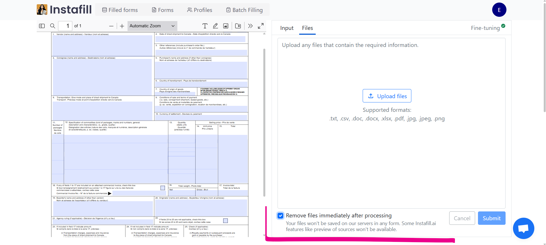Introducing Instafill.ai’s “Remove files immediately after processing” feature – Instafill ai ...